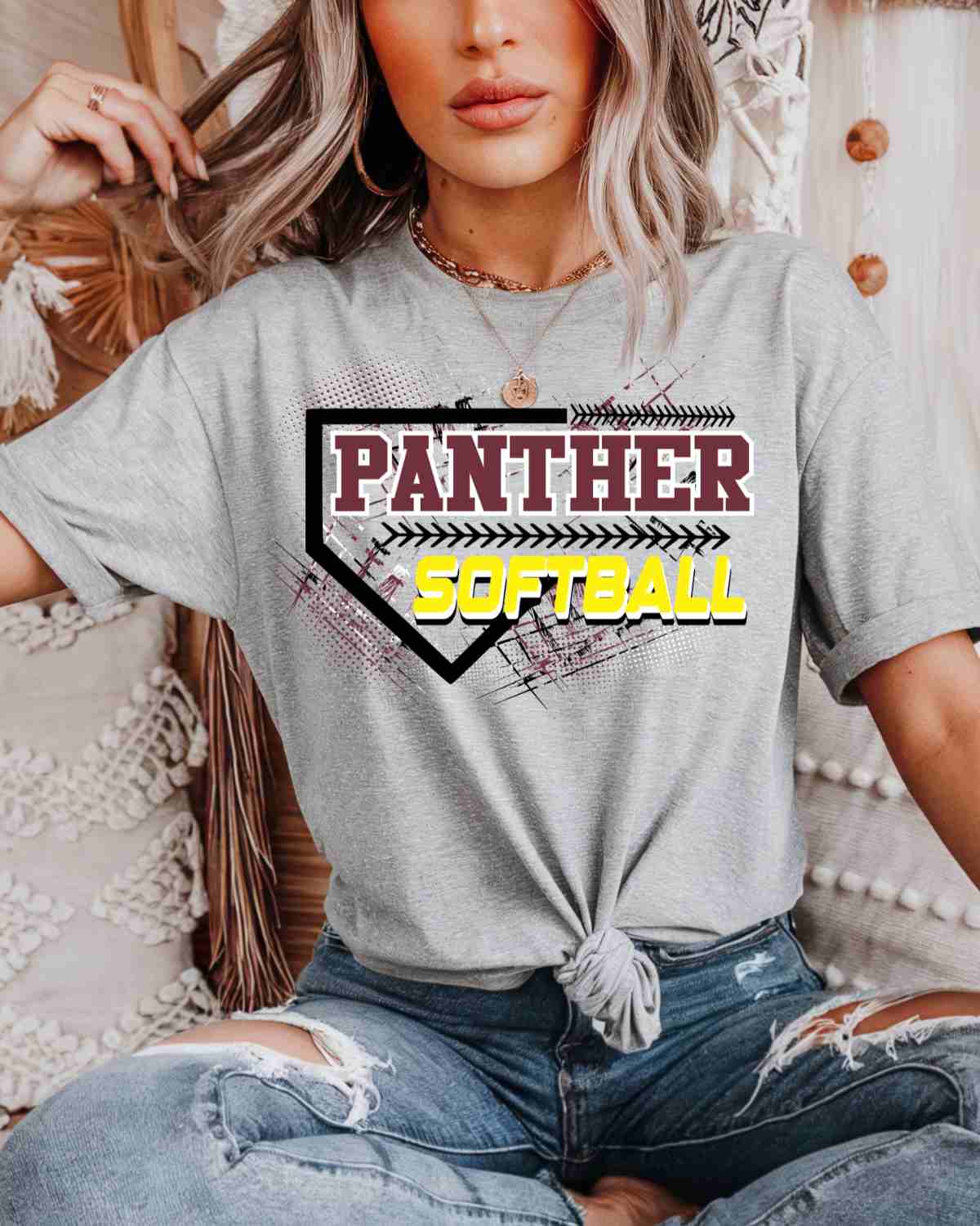 Panthers Softball Home Plate Grunge DTF Transfer