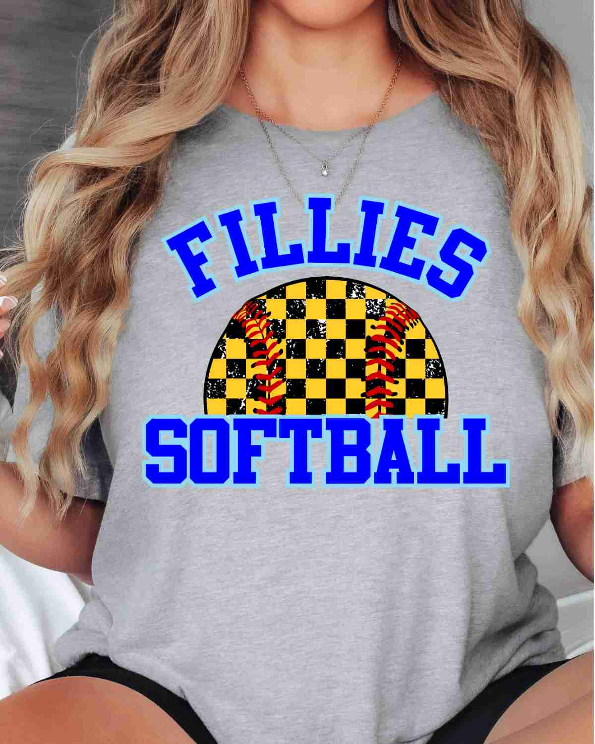 Fillies Softball Checkered DTF Transfer