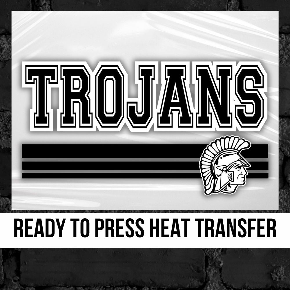 Trojans Word with Stripes Mascot DTF Transfer – Rustic Grace Heat ...