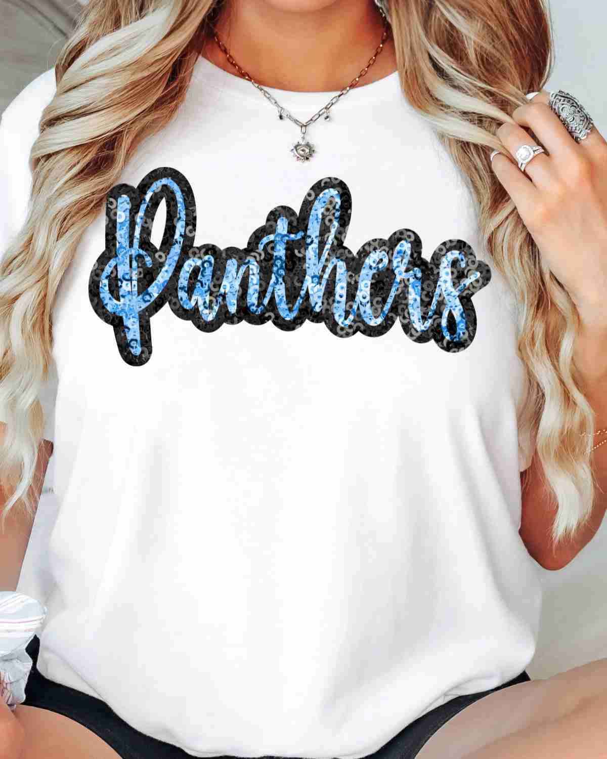 Panthers Sequin Script Word DTF Transfer