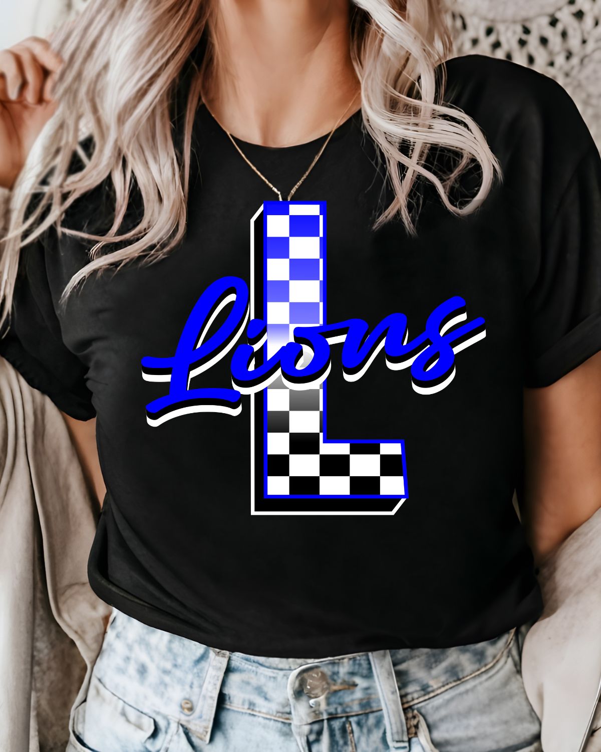 Lions Checkered Letter DTF Transfer