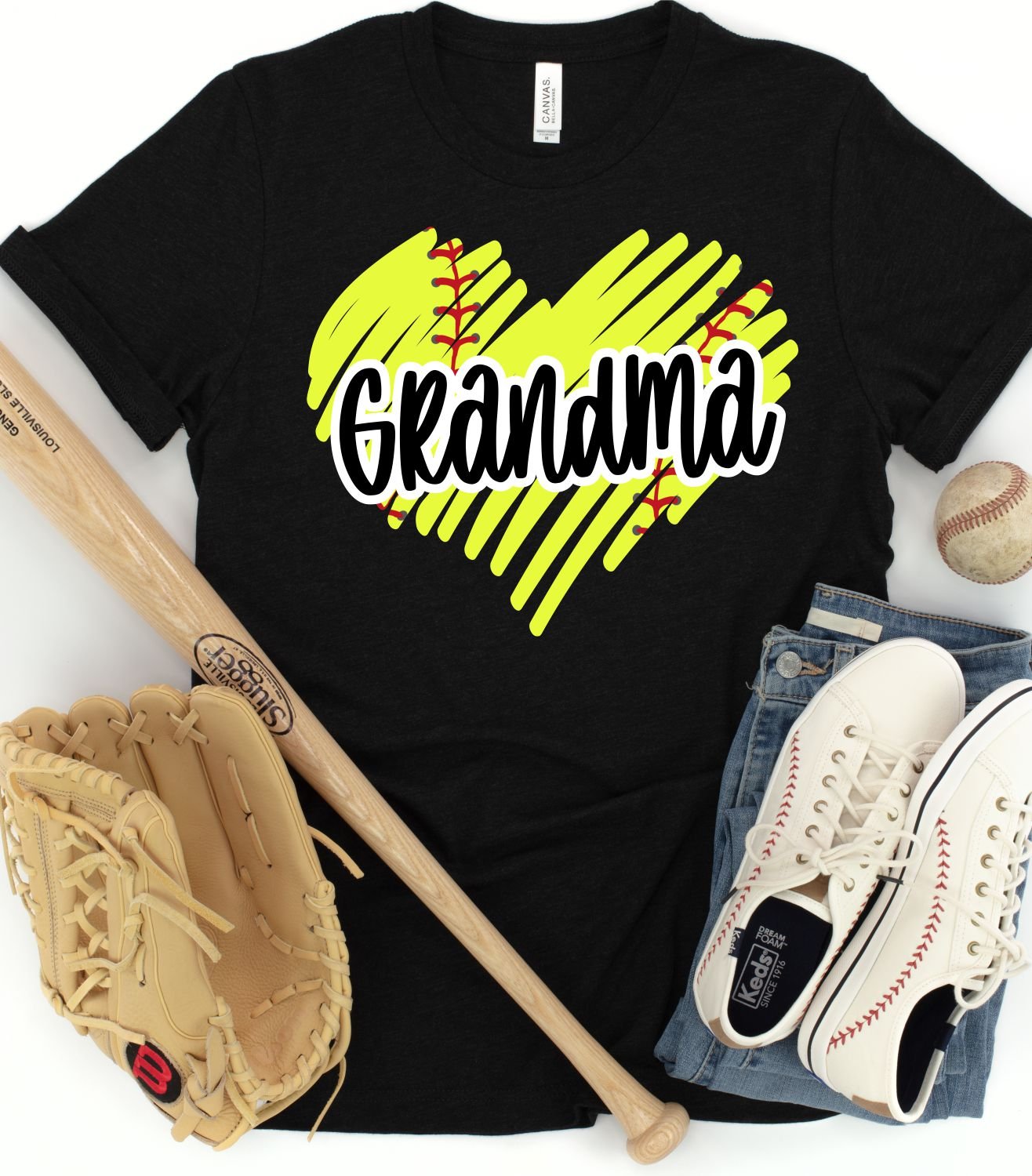 Custom Name Softball Scribble Heart DTF Transfer