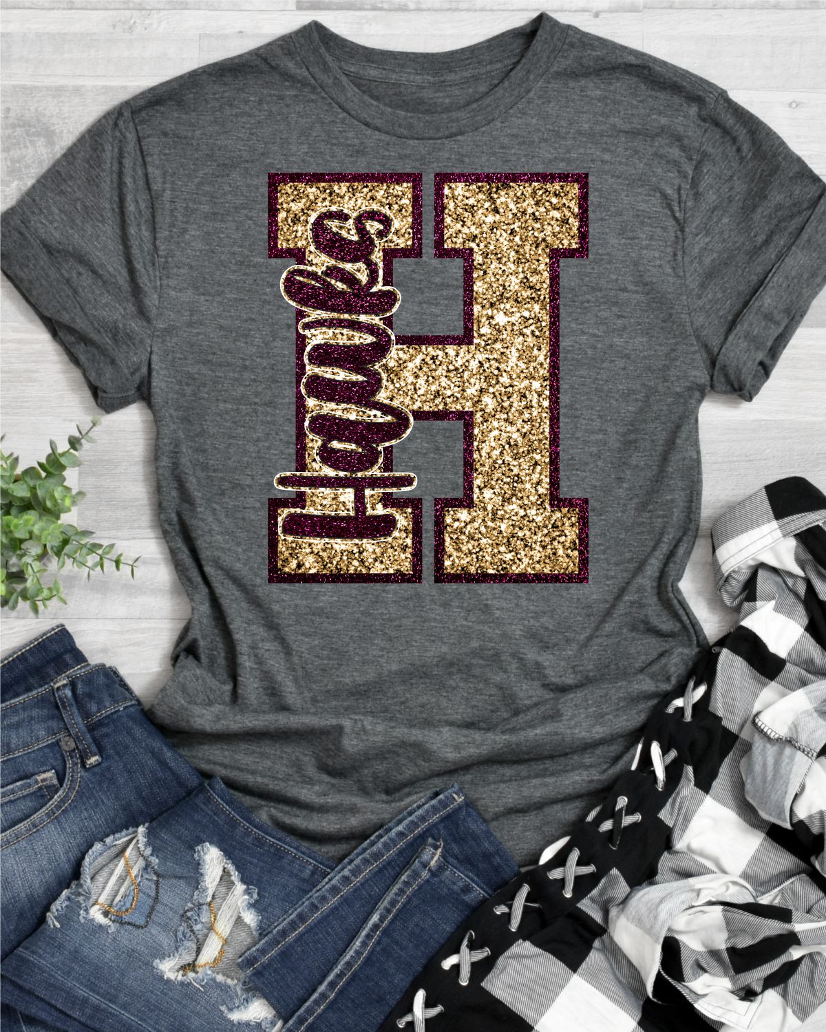 Hawks Glitter Letter DTF Transfer