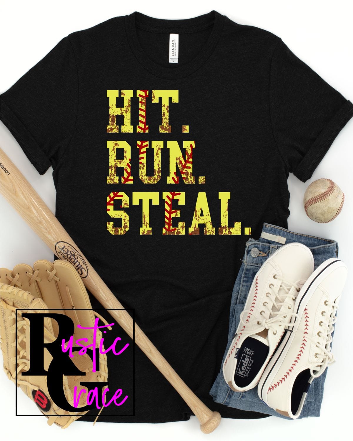 Hit Run Steal Softball Transfer – Rustic Grace Heat Transfer Company