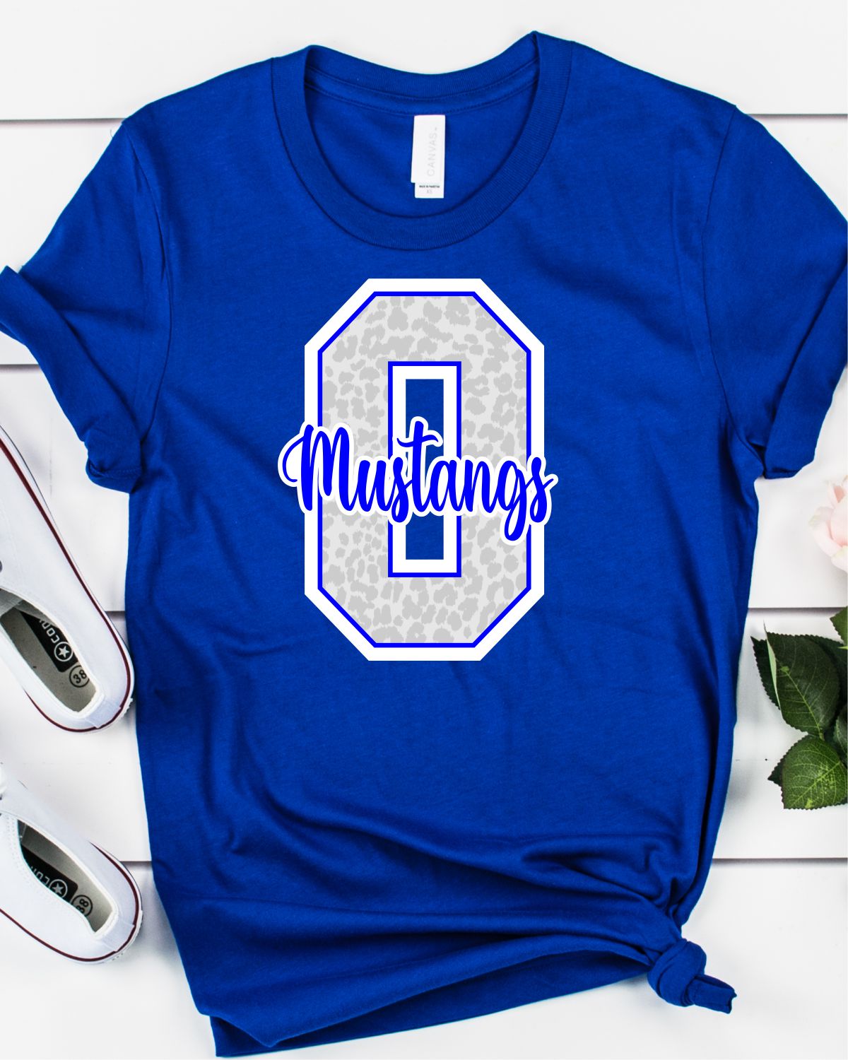 Olton Mustangs White Leopard Letter DTF Transfer