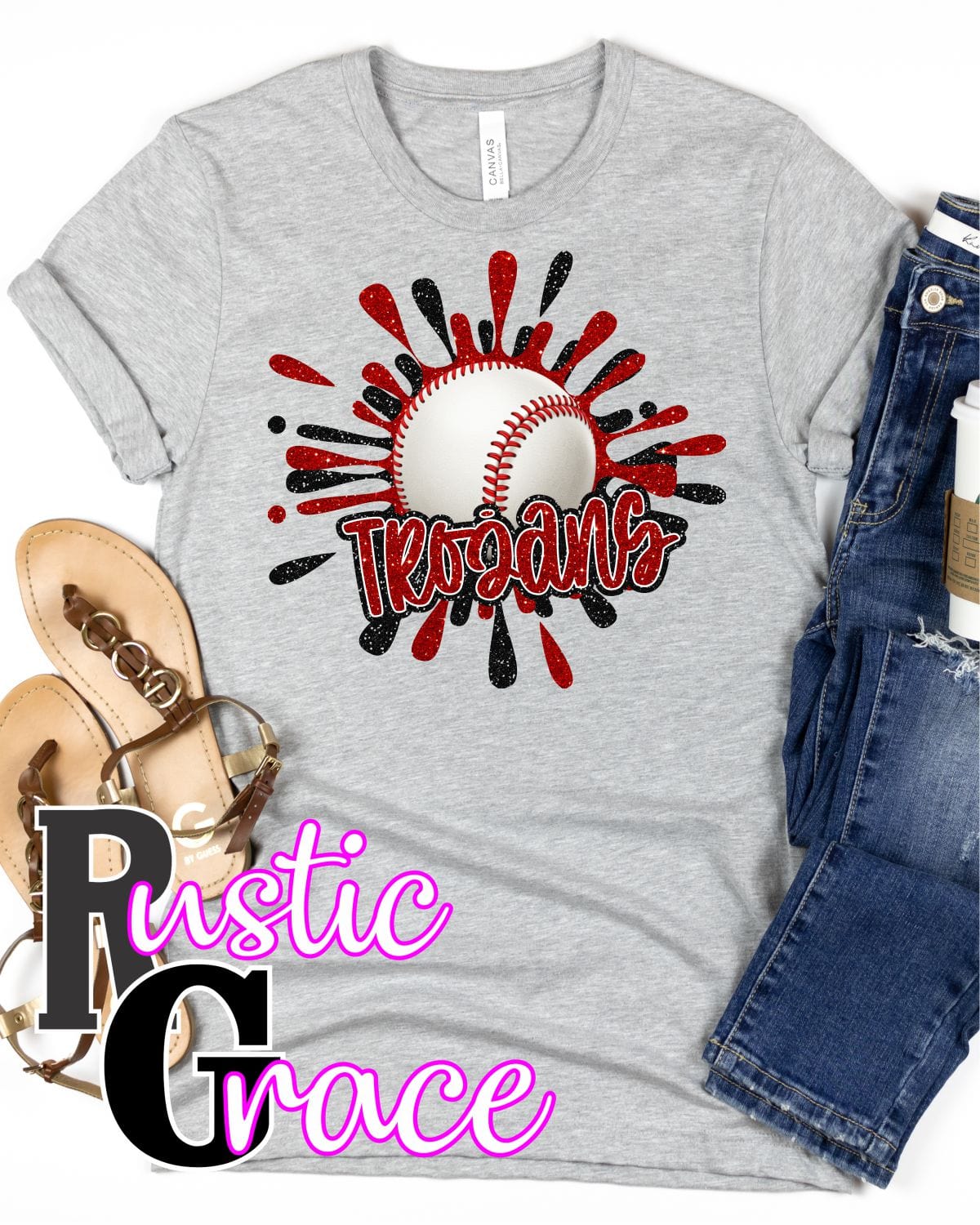 Trojans Baseball Splatter DTF Transfer – Rustic Grace Heat Transfer Company